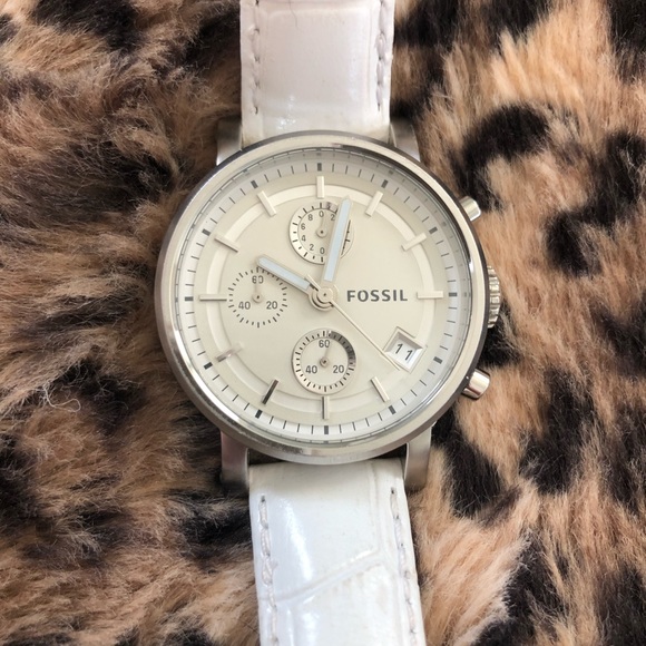 Fossil | Other | Fossil White Watch With Leather Band | Poshmark